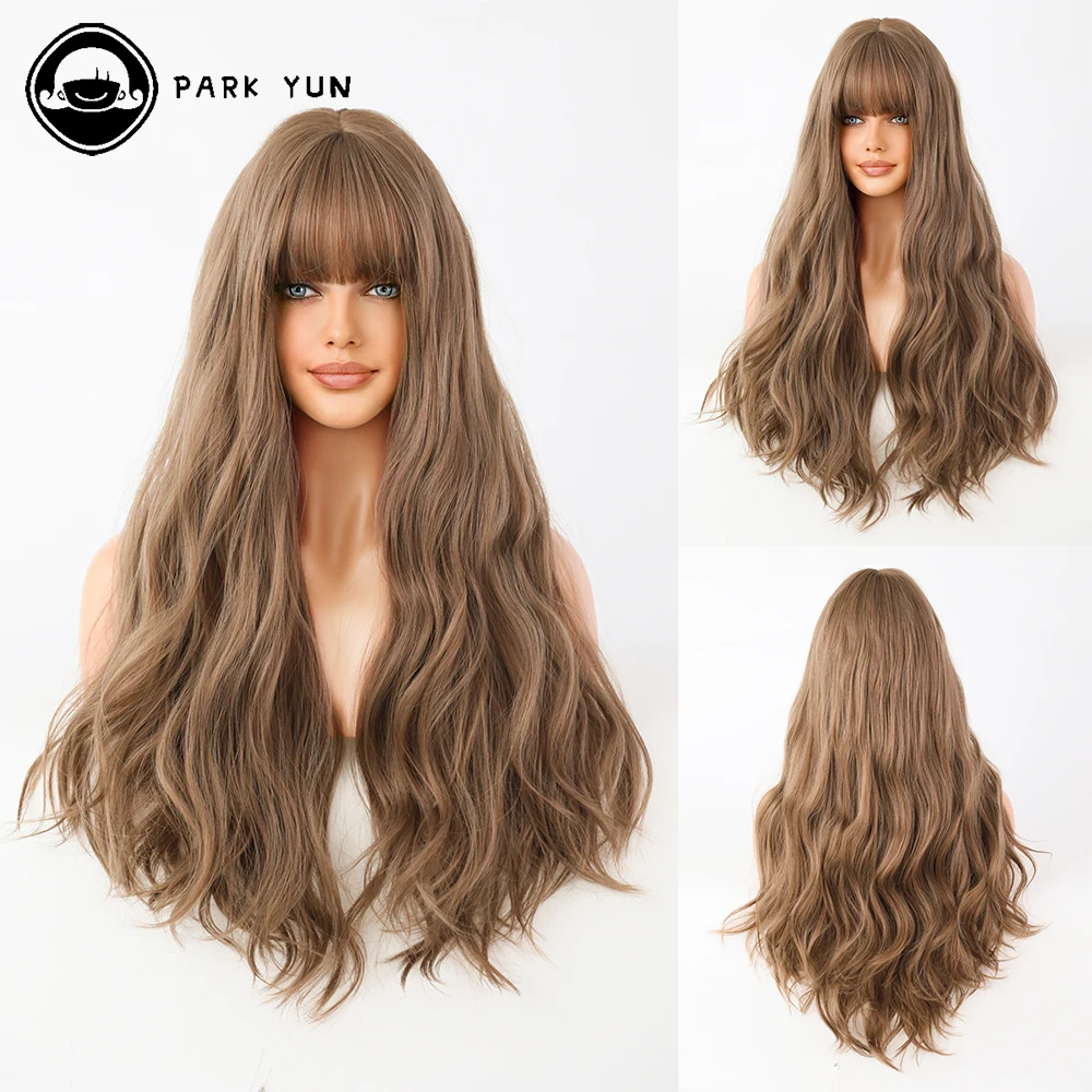 Luz loira onda longa peruca com franja perucas femininas resistente ao ...