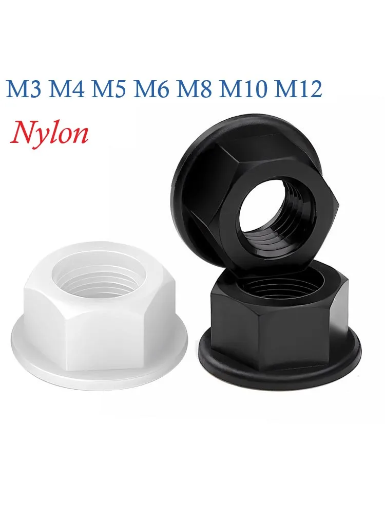 Black-White-M3-M4-M5-M6-M8-M10-M12-Nylon-Hexagon-Flange-Nut-Plastic ...