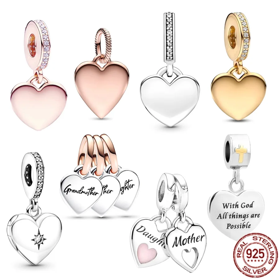 NEW-925-Sterling-Silver-Engravable-Heart-Tag-Family-Of-Hearts-Triple-Dangle-Charm-Jewelry-Beads ...