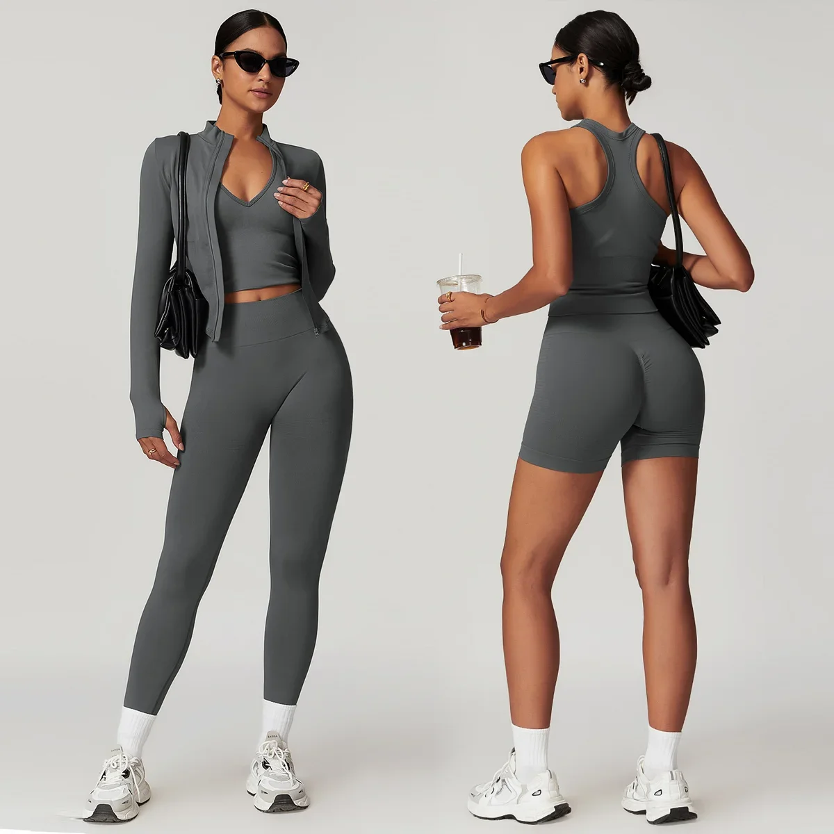 Seamless Matching Gym Set Women Yoga Set with jacket Workout Tracksuit ...