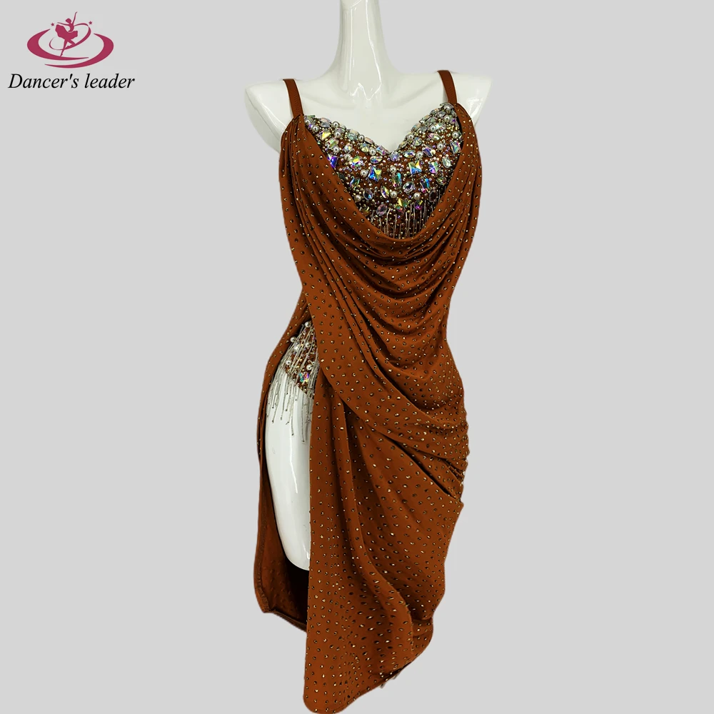 Latin Dance Dress High end Custom Sexy Sling Full Diamond Pleated Cloak ...
