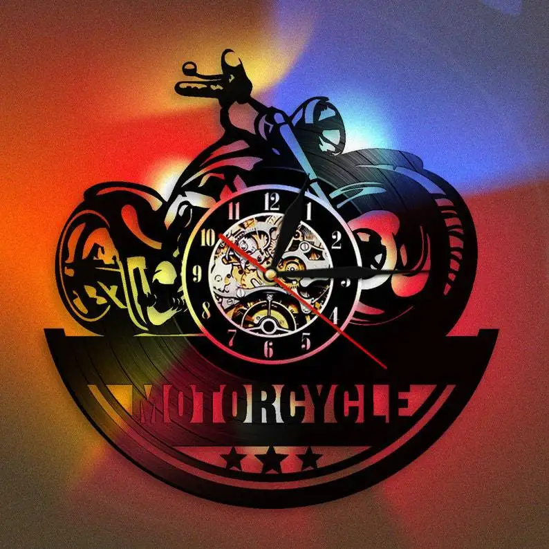 Creative-Led-Light-Clock-Harley-Motorcycle-Style-Vinyl-Record-Wall ...