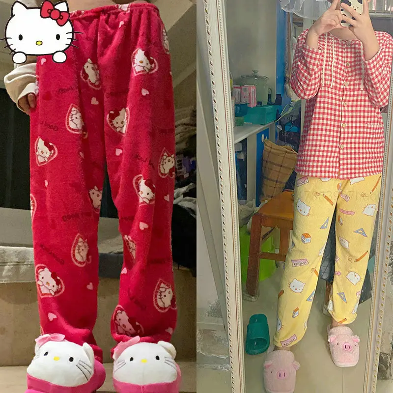 Sanrio Hello Kitty Women's New Pants Home Pants Autumn And Winter Coral ...