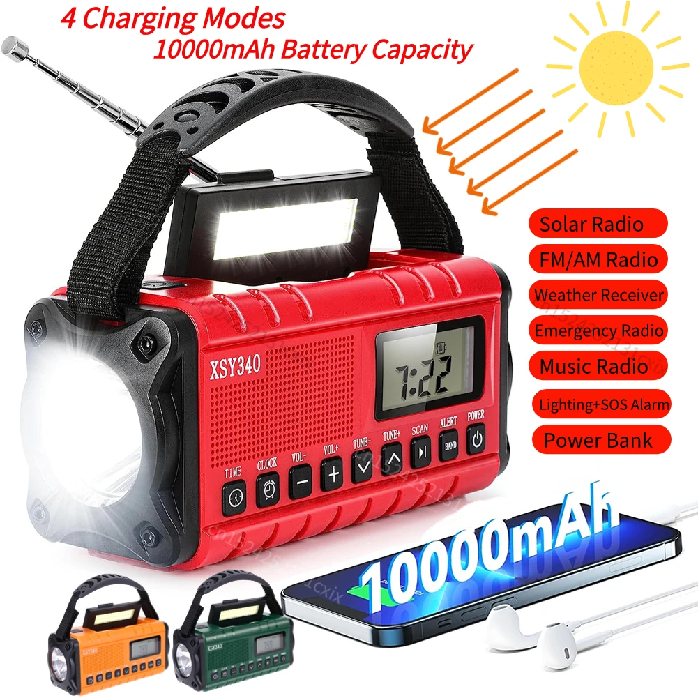 Radio-Solar-con-manivela-dispositivo-de-10000mAh-FM-AM-WB-NOAA-meteorol ...