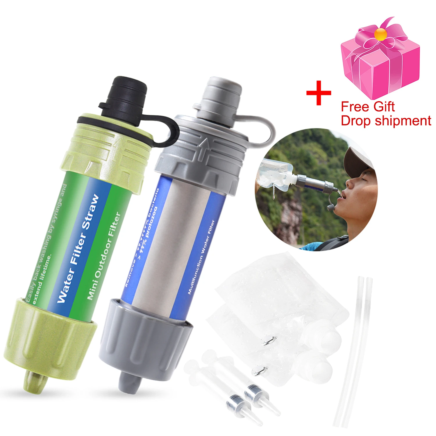 2PCS/1pc Outdoor Water Filter Straw Water Filtration System Water ...