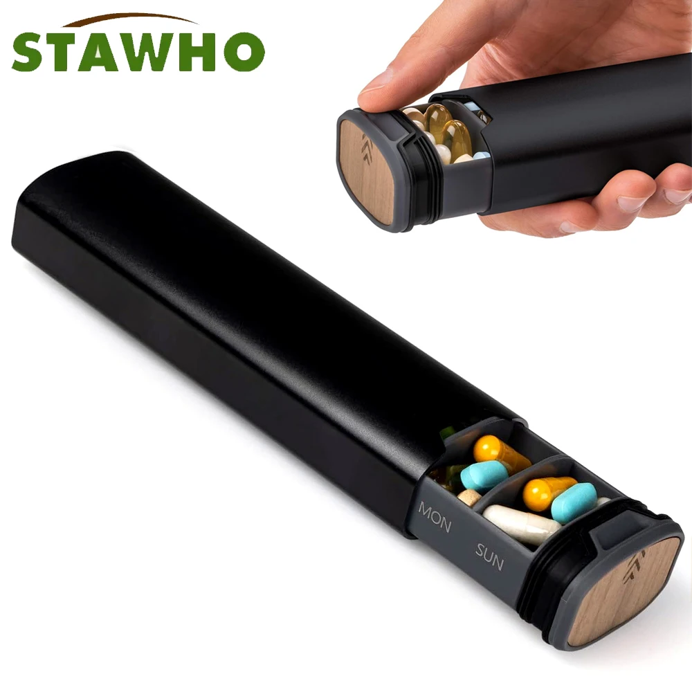 1Pcs 7 Day Weekly Pill Organizer,Premium Stylish Aluminum and Wood ...