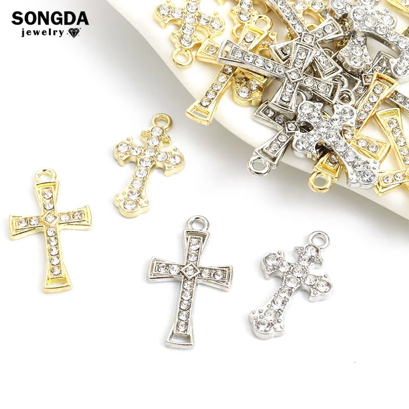 Misture-10pcs-Cruz-Metal-Strass-Encantos-Crucifixo-Vintage-Cristais ...