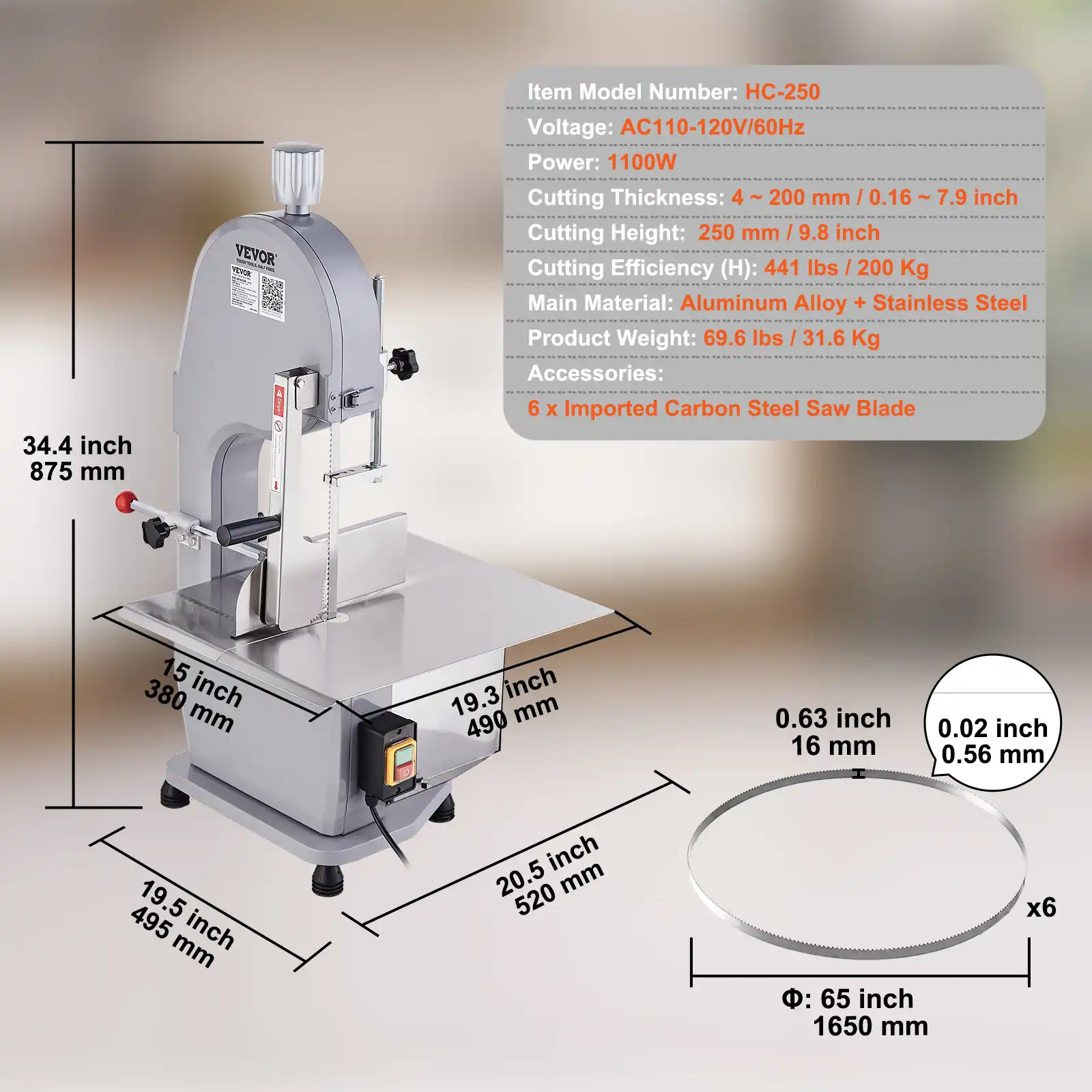 Electric Saw VEVOR Commercial Meat Bandsaw - 2200W Stainless Steel Bone ...