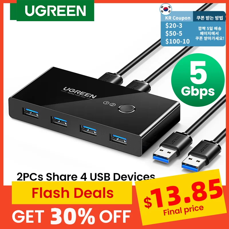UGREEN przełącznik KVM USB USB 3.0 2.0 przełącznik KVM przełącznik dla Windows10 klawiatura ...