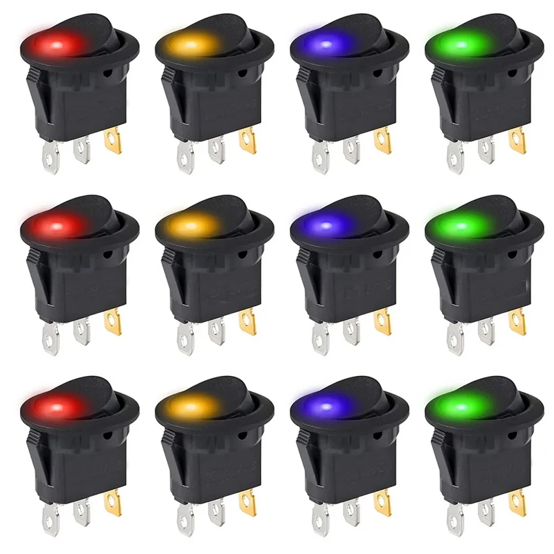 12PCS-Round-Toggle-Switch-Lighted-3-Pin-with-Color-LED-ON-Off-Button ...