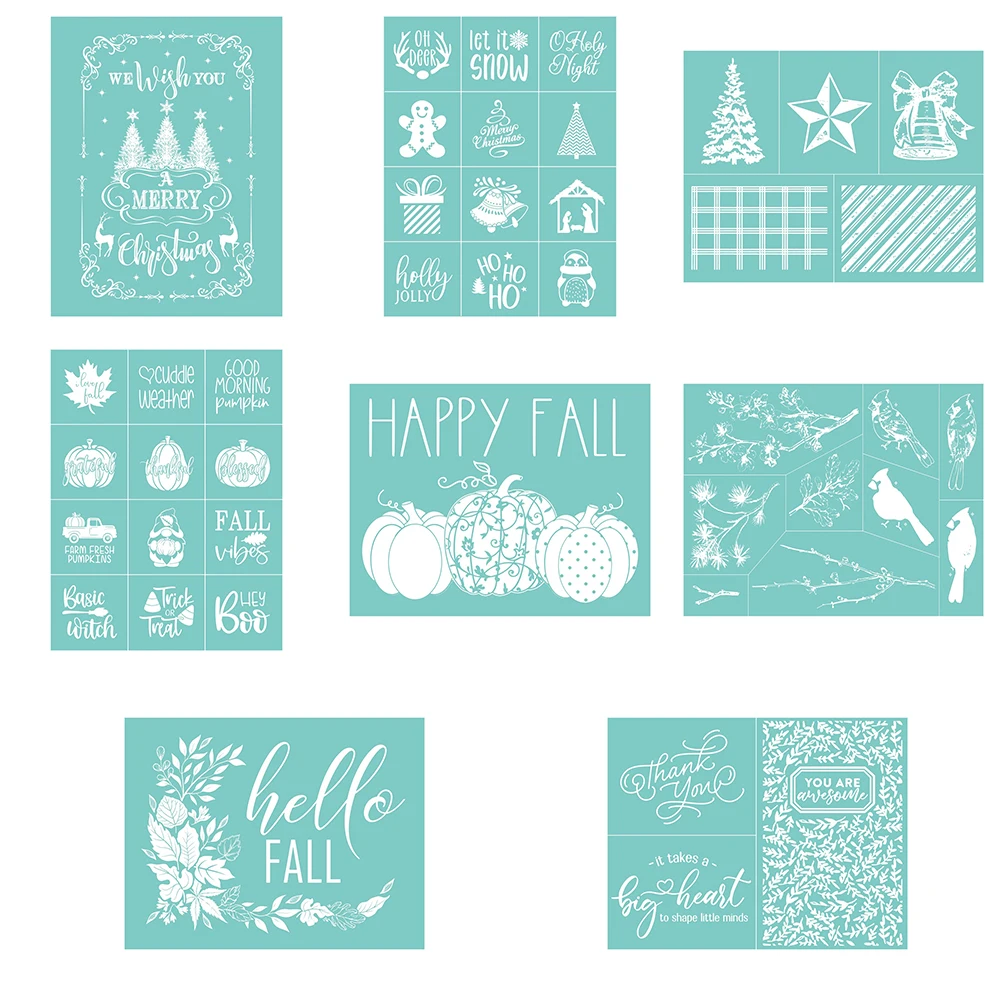 8*15inch Silkscreen Stencil Merry Christmas Happy Fall Pumpkin Birds ...