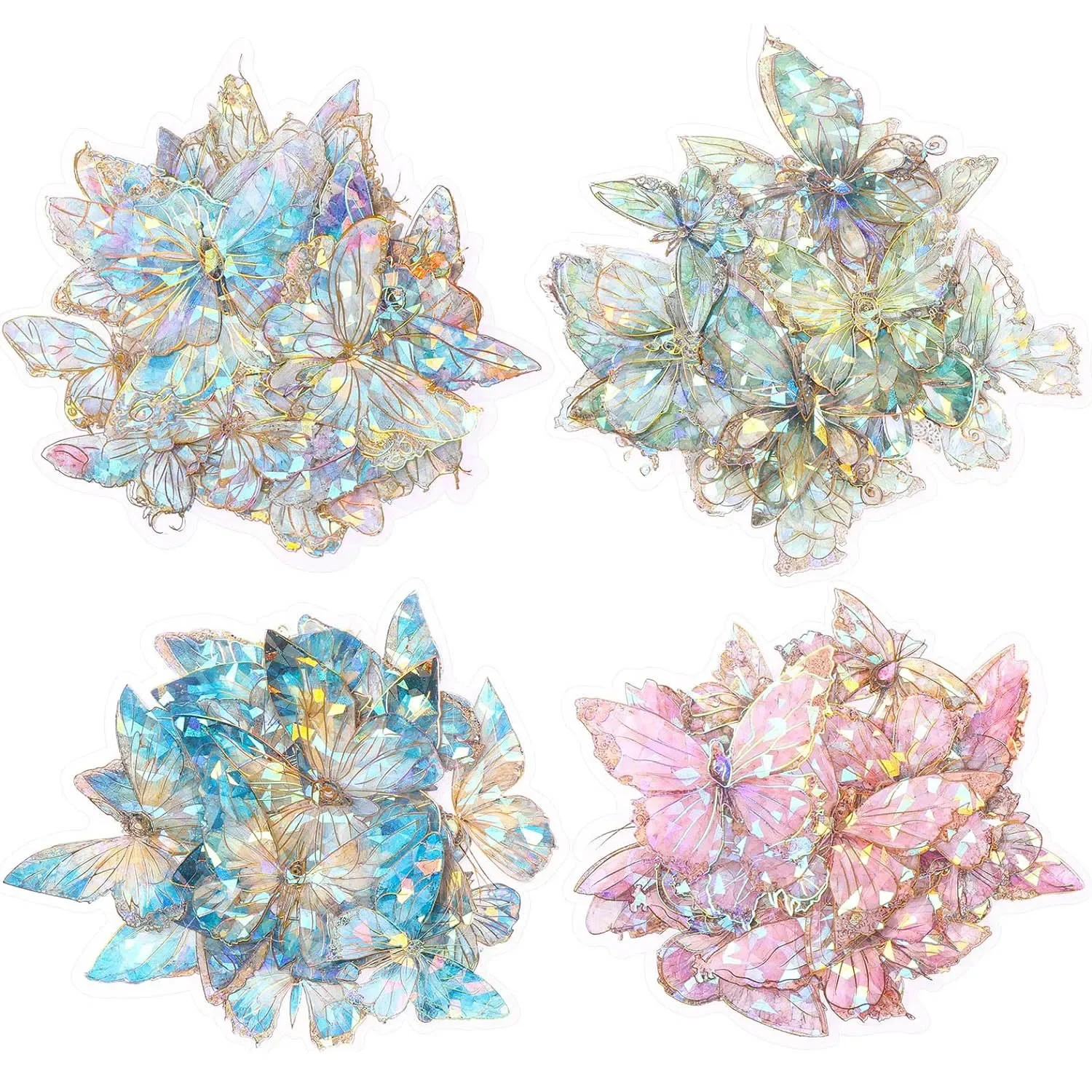 3D Holographic Butterfly Stickers 20PCS Ice Crystals Shiny Butterflies ...