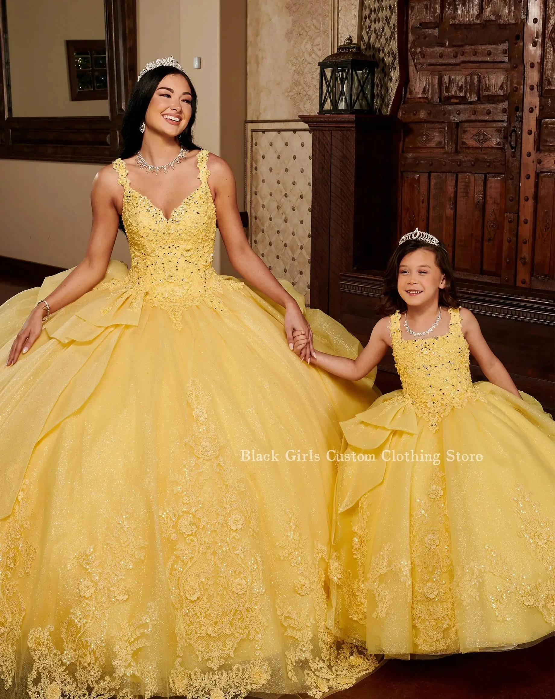 Cute-Mini-Bright-Yellow-Quinceanera-Dresses-2024-Elegant-Square-Neck ...