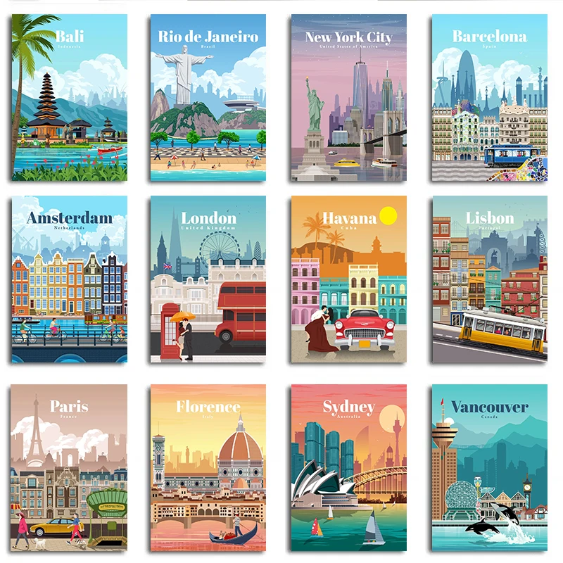 World Famous Tourist Cities Poster Prints London New York City Travel ...