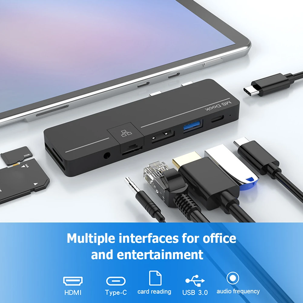 Microsoft Surface Pro 8 용 USB C 허브 HDMI 호환 RJ45 3.5mm 오디오 USB3.0 TF 카드 ...