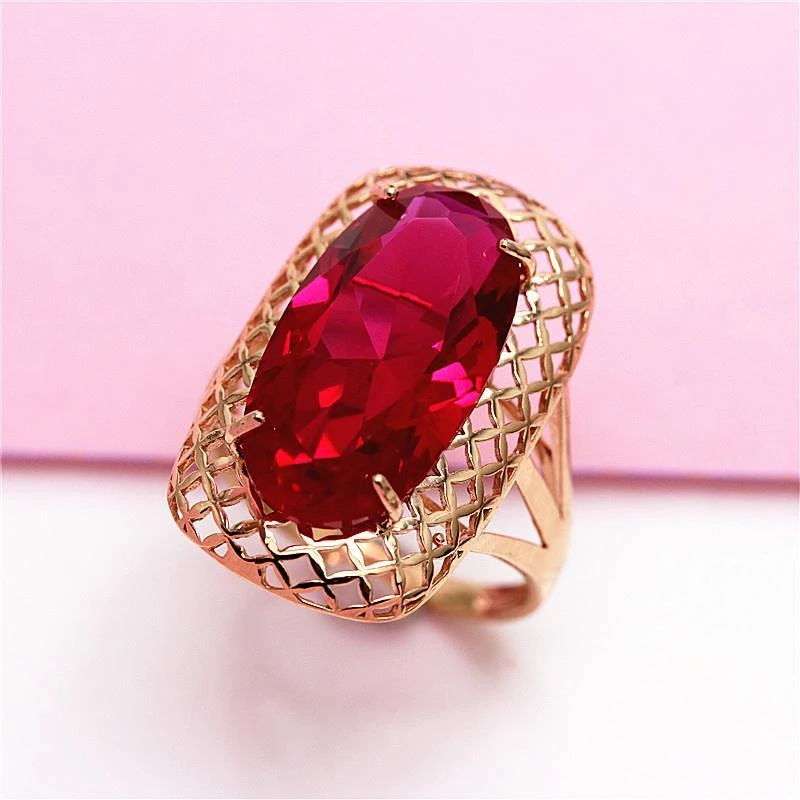 585 purple gold 14K rose gold classic oval ruby rings for women square ...