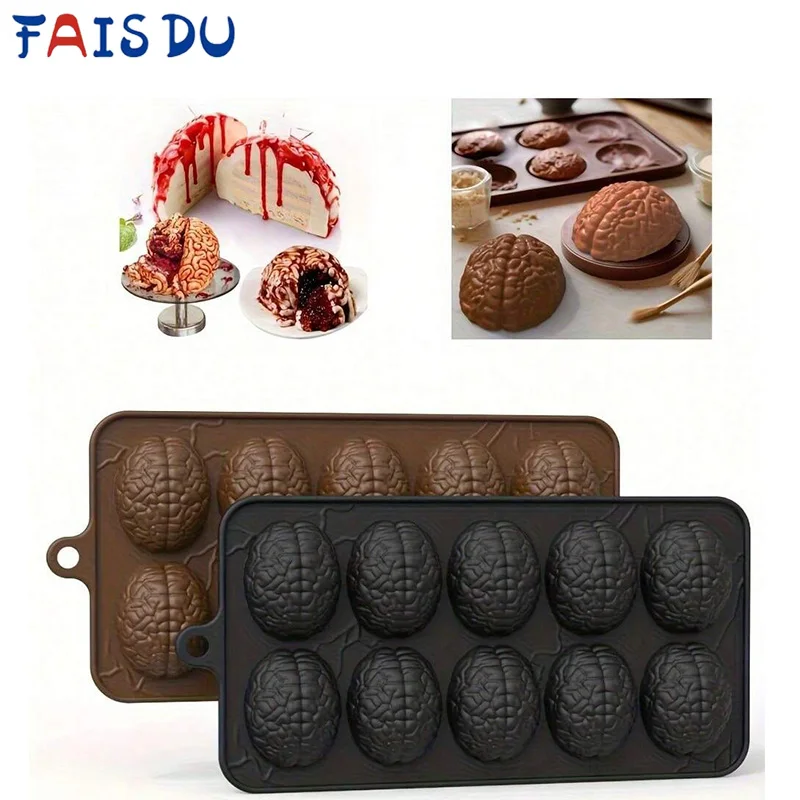 FAIS DU 10 Cavity Brain Shape Chocolate Mold, Homemade Brain Shape Cake ...