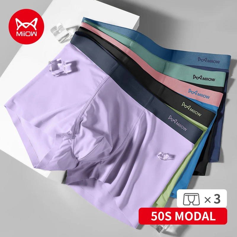 MiiOW 3pcs 50S Modal Men's Underwear Boxers 5A Antibacterial Men Panties Boxers Underpants Male ...