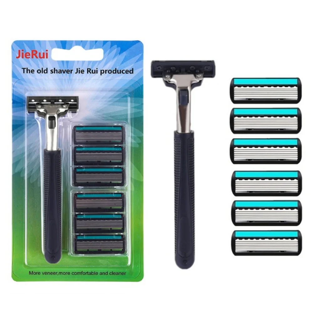 1Handle-6-Blades-6-Layers-Safety-Stainless-Steel-Razor-Men-Blade-Sharp ...