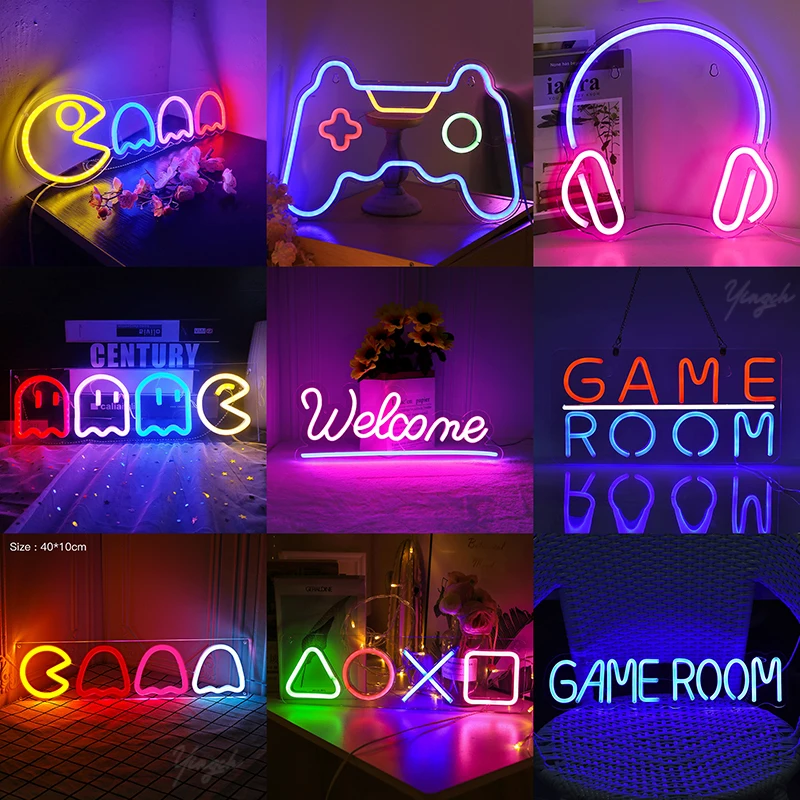 Welcome-Game-Neon-Sign-Light-LED-Icon-Game-Room-Decoration-Night-Lamp ...