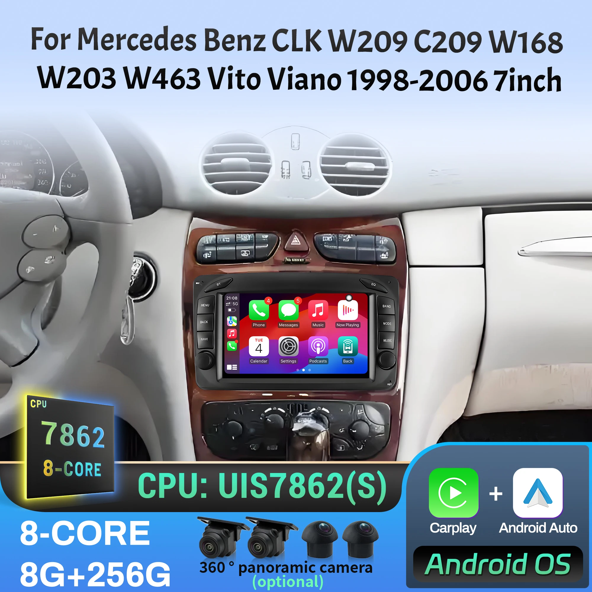 7 inch Car Radio For Mercedes Benz CLK W209 C209 W168 W203 W463 Vito ...