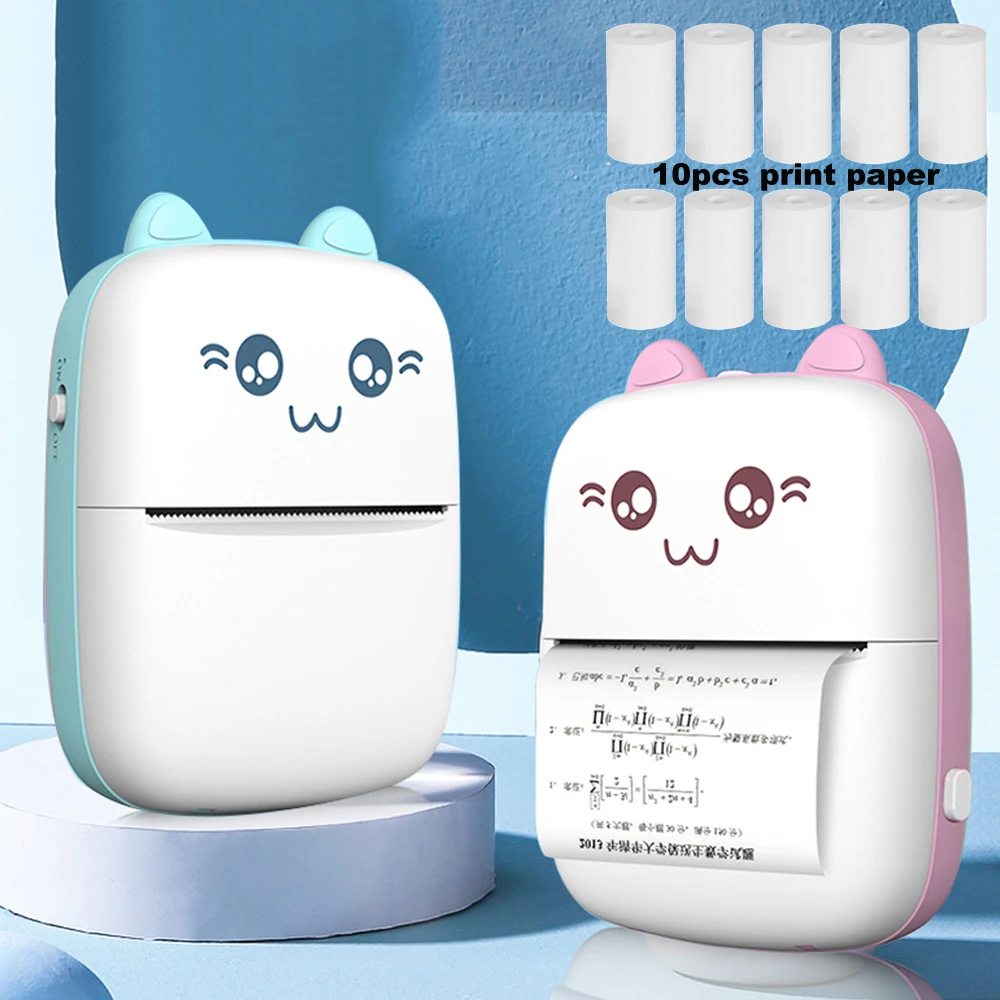 Portable Thermal Printer Mini Cat Print Paper Photo Pocket Label ...