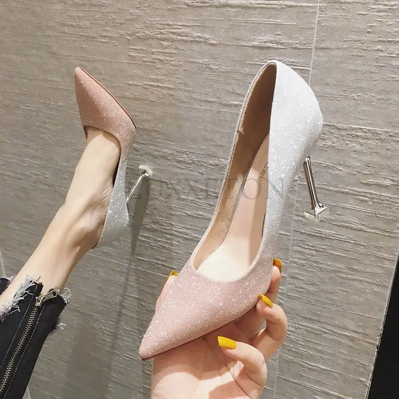 Women-Pointed-Shallow-Mouth-High-Heels-Slim-Heels-Fairy-Style-Sequin ...