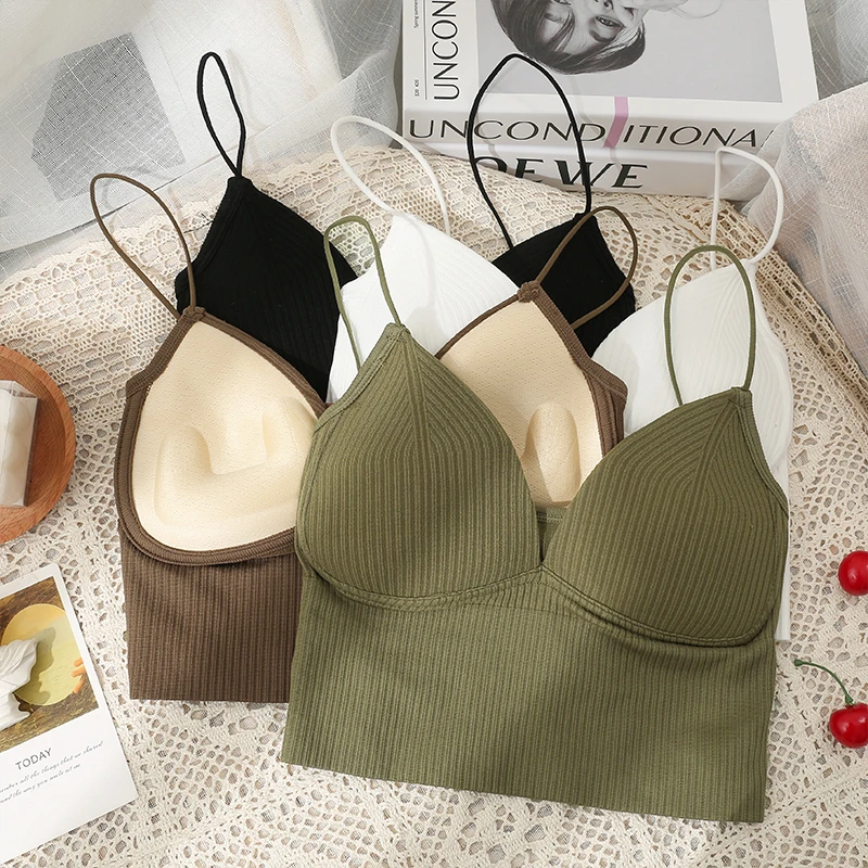 Knitted Binder Chest Woman Tank Tops Spaghetti Strap Corset Crop Camis ...