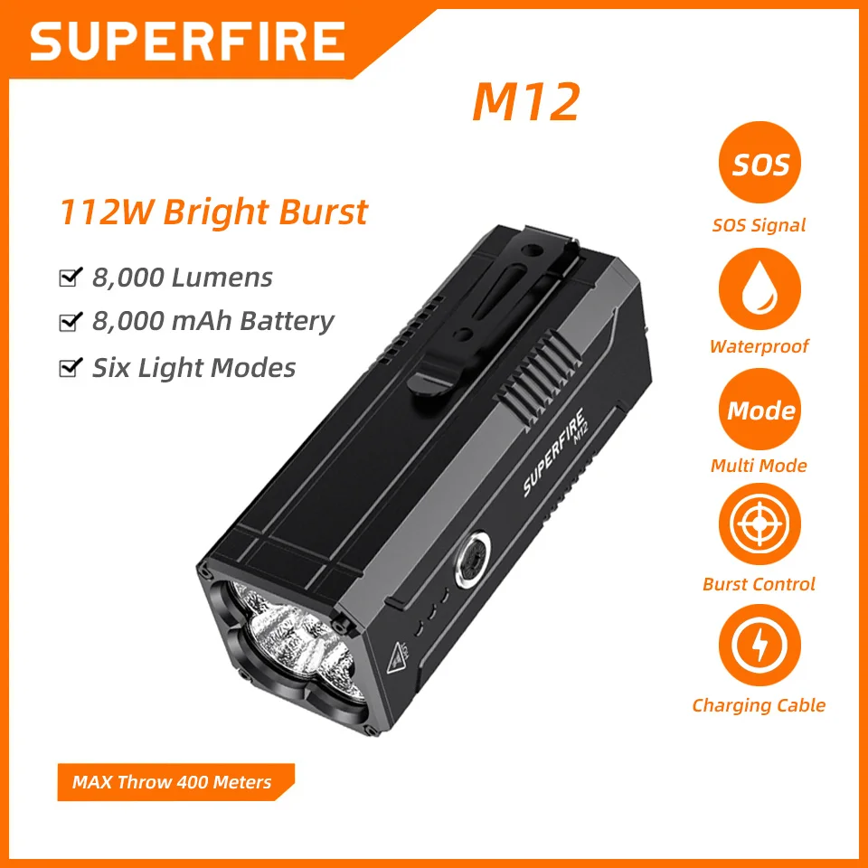 SUPERFIRE-M12-Super-Bright-8000LM-Flashlight-USB-C-8000mAh-Battery ...
