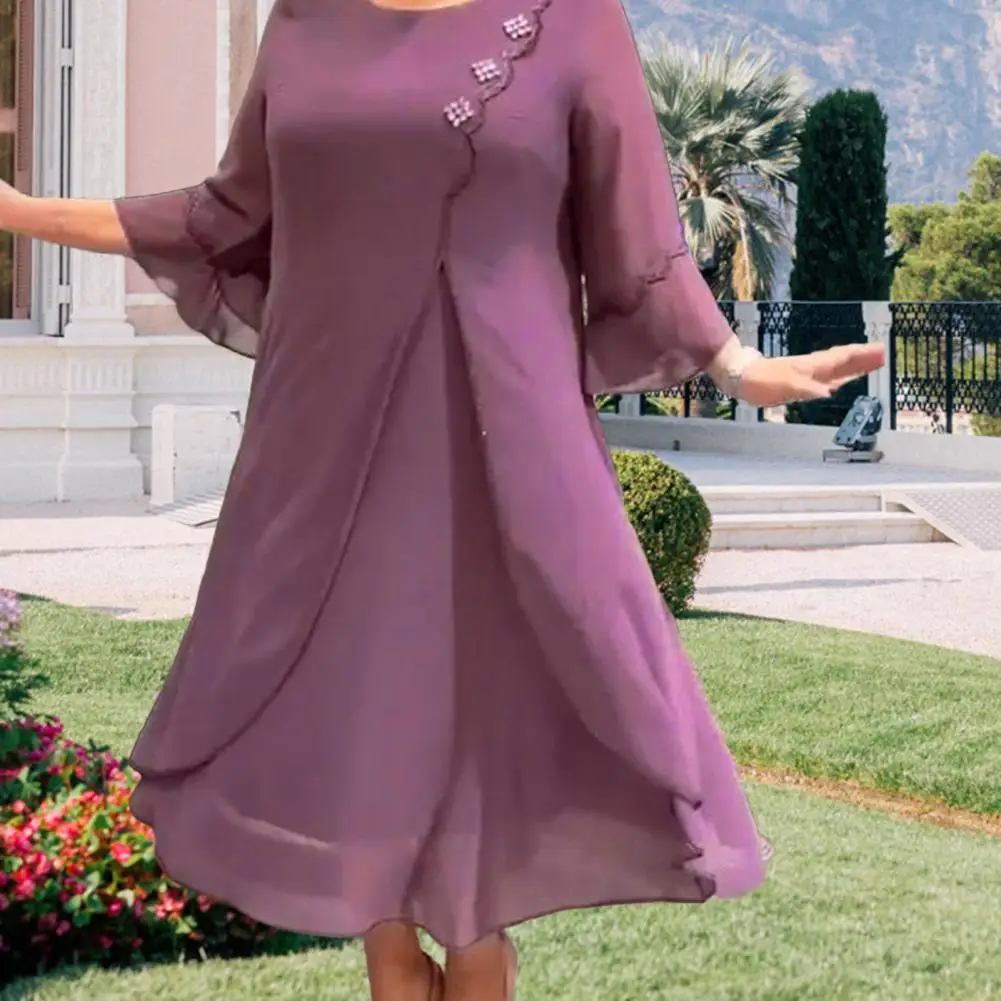 Women-Dress-Solid-Color-Women-Dress-Elegant-Plus-Size-Midi-Dress-for ...