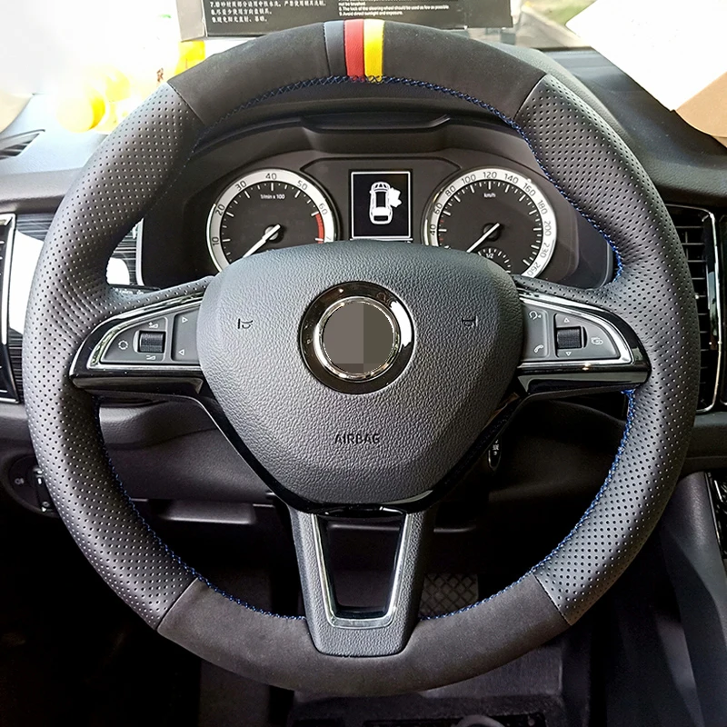 Genuine Leather Suede Car Steering Wheel Cover For Skoda Octavia 2017 ...