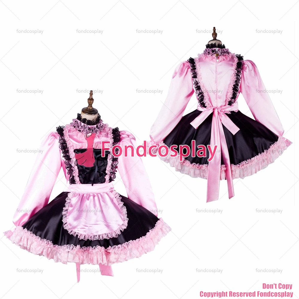 Fondcosplay-erwachsene-sexy-kreuz-dressing-sissy-maid-kurze-abschlie-bar-baby-rosa-Satin-kleid ...