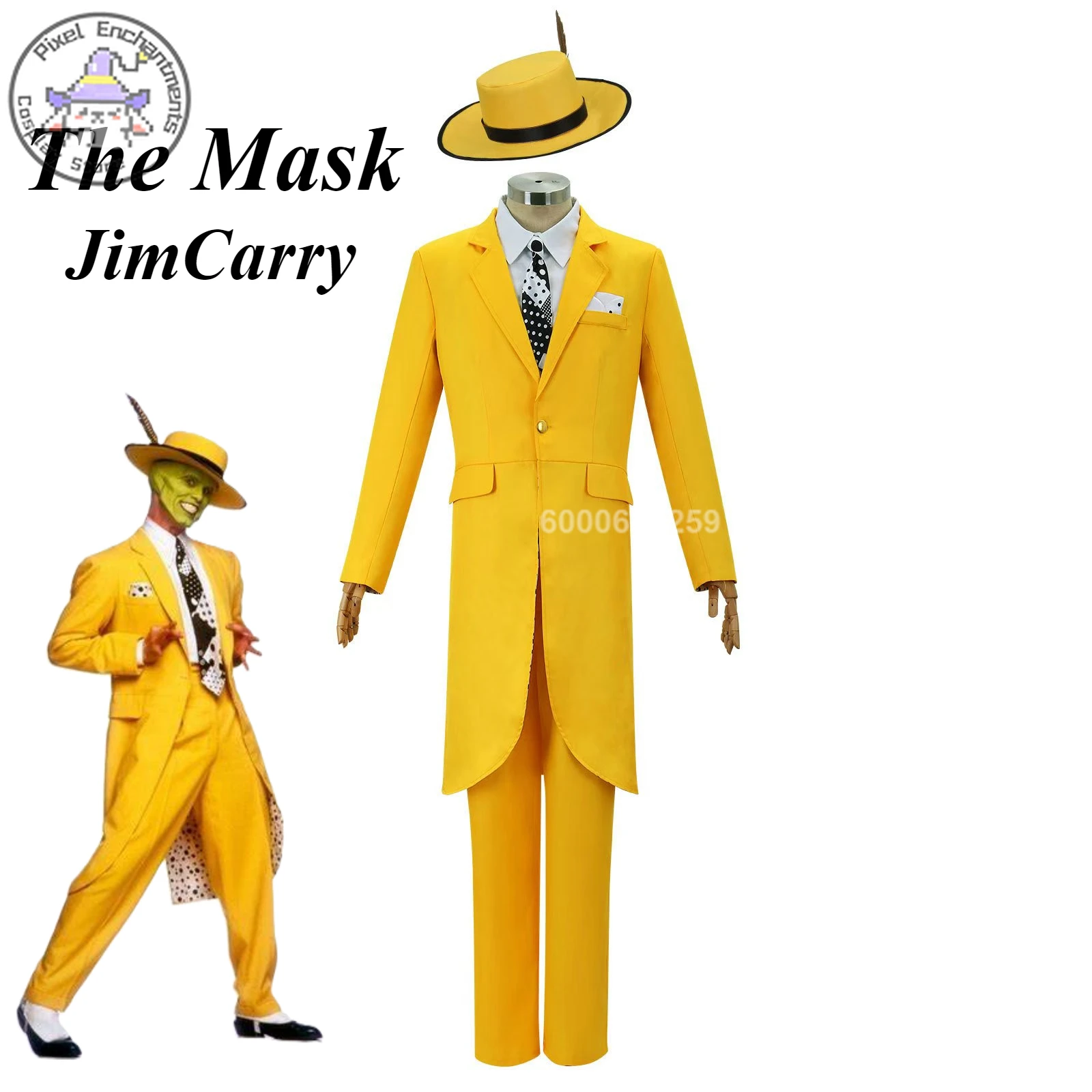 2024 Halloween The Mask Jim Carrey Yellow Suit and Mask Cosplay Costume ...