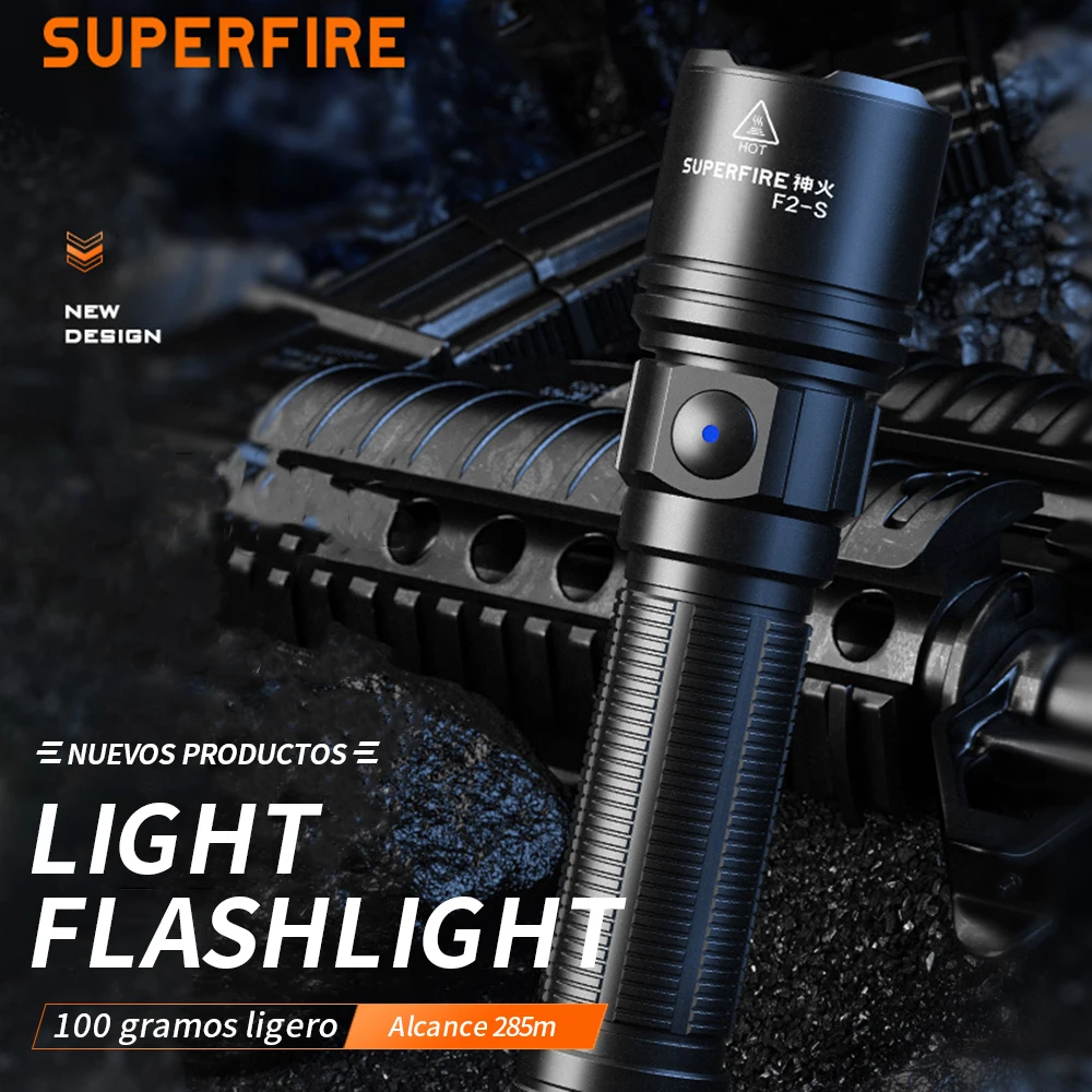 SUPERFIRE F2-S 15W Mini LED Flashlight with Zoom USB-C Rechargeable Use 18650 Torch for Camping ...