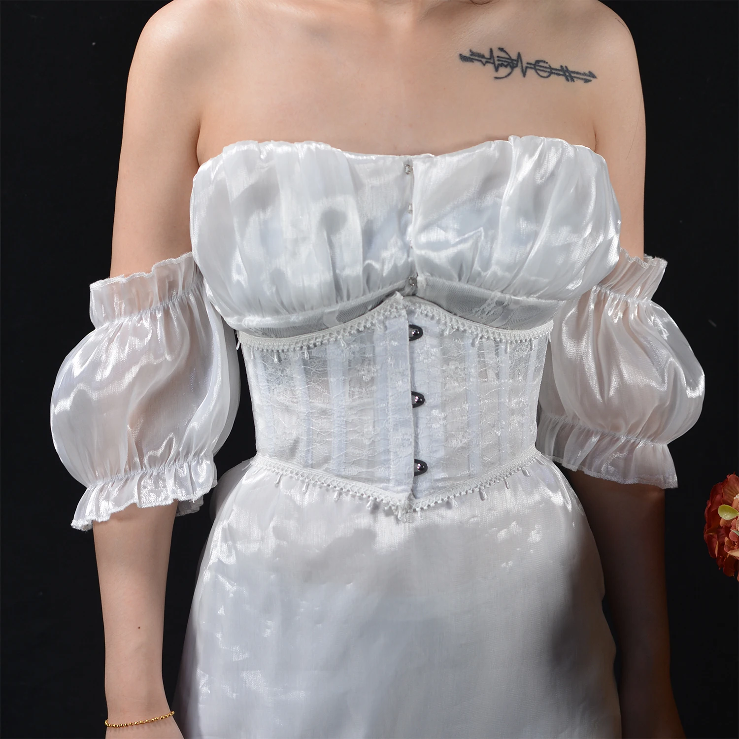 6.29inch Short Lace Corsets Womens White Sheer Lace Underwire Open Cup ...