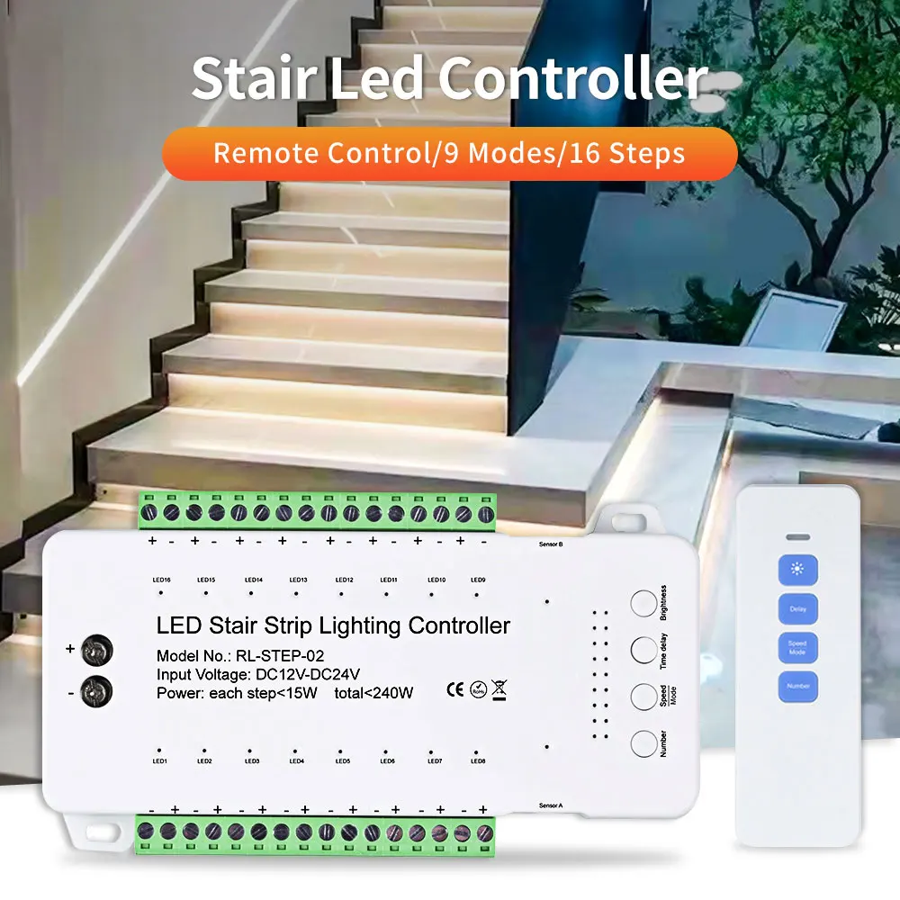 LED-PIR-Sensor-de-Movimento-Controlador-de-Escada-12V-24V-16-Canais ...