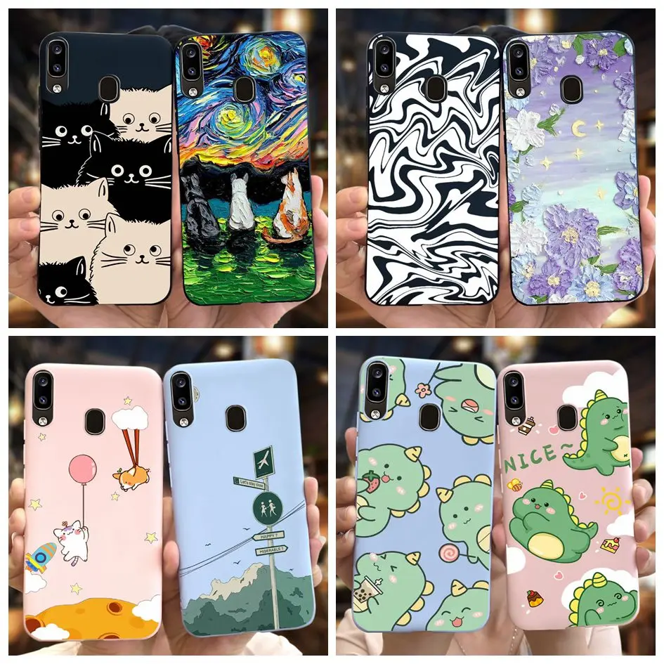 For-Samsung-Galaxy-A20-Case-SM-A205F-Cover-Cute-Cat-Dinosaur-Cartoon ...
