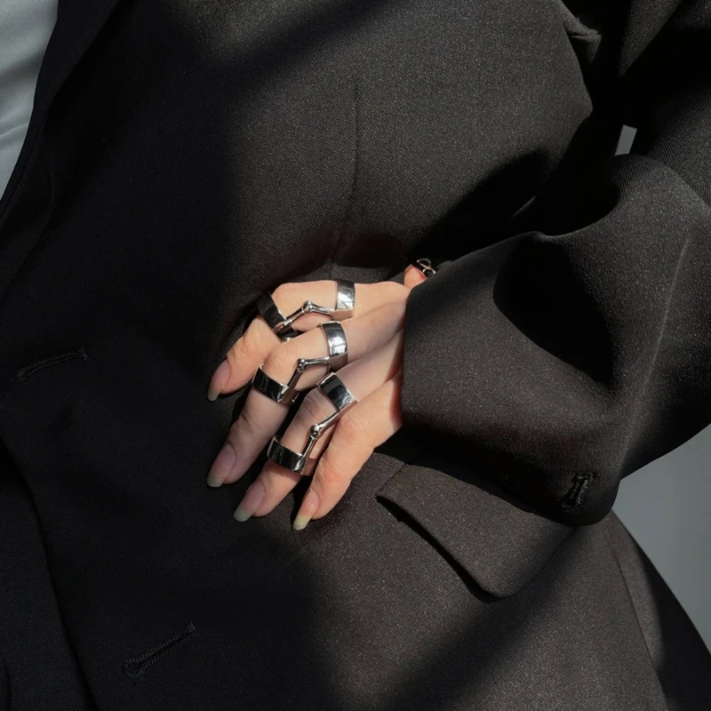 Gothic-Rock-Hinged-Finger-Rings-Cyberpunk-Double-Loop-Long-Rings ...