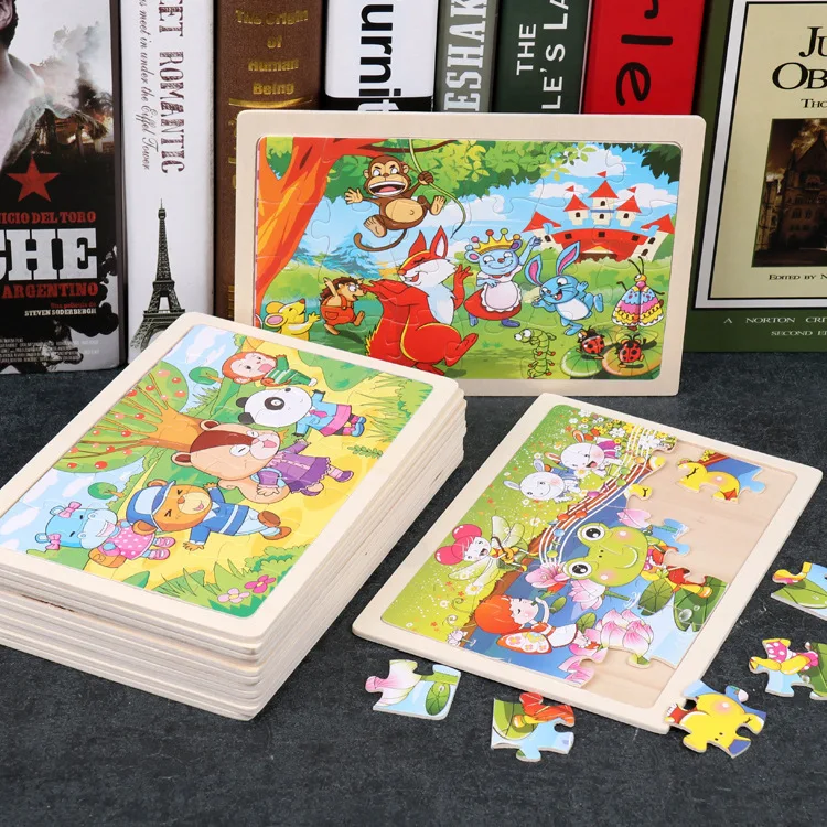 New-24-Pieces-Wooden-Puzzles-Kids-Cartoon-Animal-Wood-Jigsaw-Early ...
