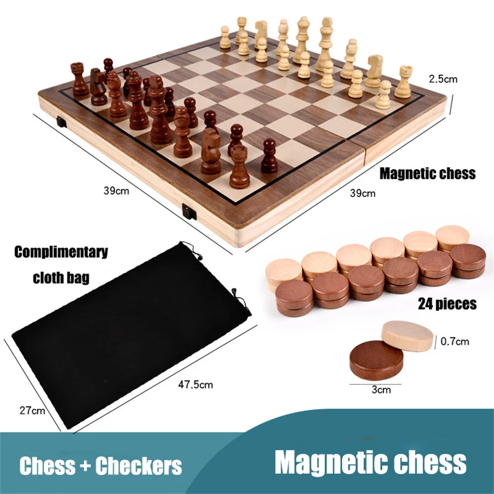 39-39-2-5cm-Wooden-Board-Game-Chess-Checkers-2-In-1-House-Party-Table ...