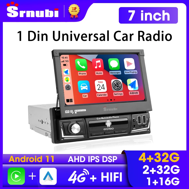 Srnubi Android 11 Universal Car Radio 1 Din 7" Ips Retractable Screen ...