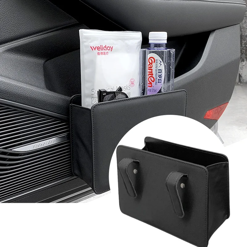 Car Interior Storage Organizer Foldable Leather Trash Bin Seatback ...