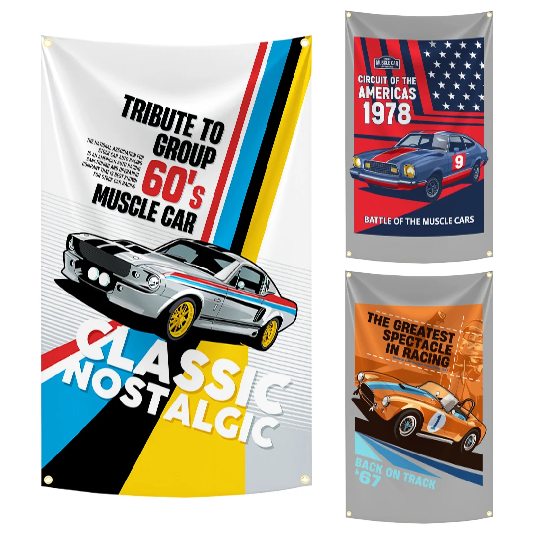 90x150cm Classic Nostalgic Legendary Muscle Car Flag Tapestry Polyester ...