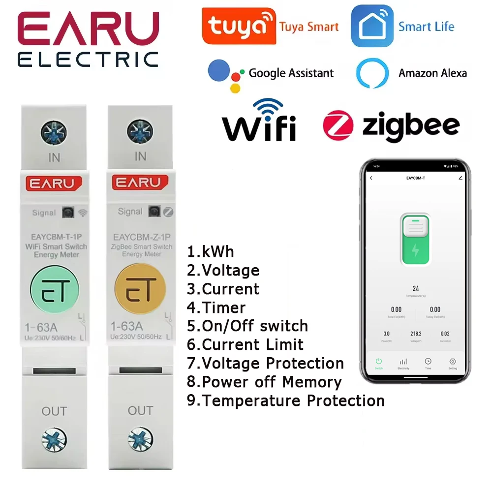 1P-TUYA-APP-Zigbee-WIFI-Smart-Energy-Power-Consumption-kWh-Meter ...