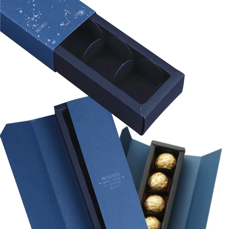 10pcs Blue Chocolate Box Packaging With Insert Dessert Paper Chocolate ...