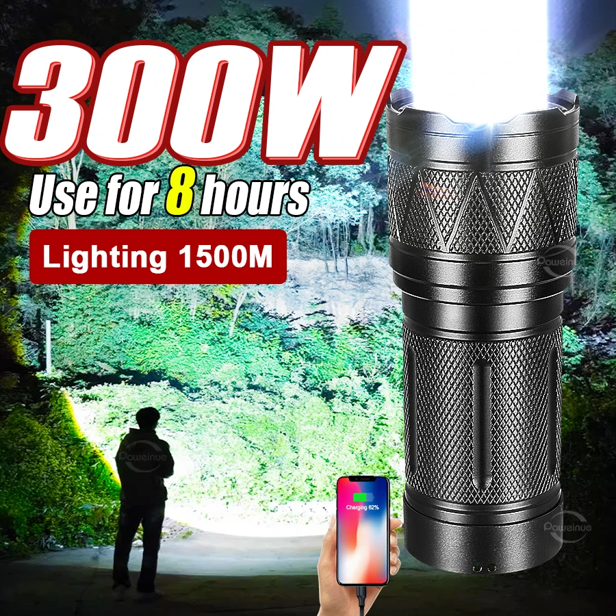 5200mAh-300W-Powerful-LED-Flashlight-High-Power-display-Rechargeable ...