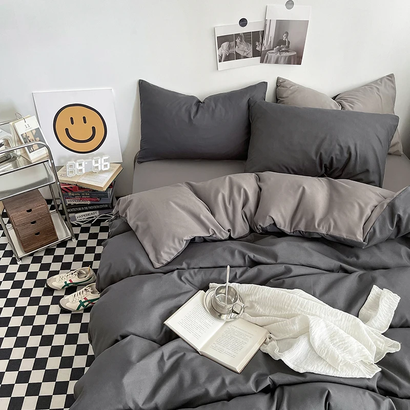 Washed Cotton Duvet Cover Set Black Bedding Sets for Hotel Bedroom ...