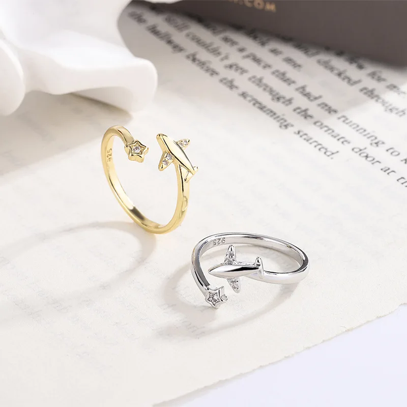 Zircon-Airplane-Adjustable-Open-Finger-Rings-for-Women-Korean-Charming ...