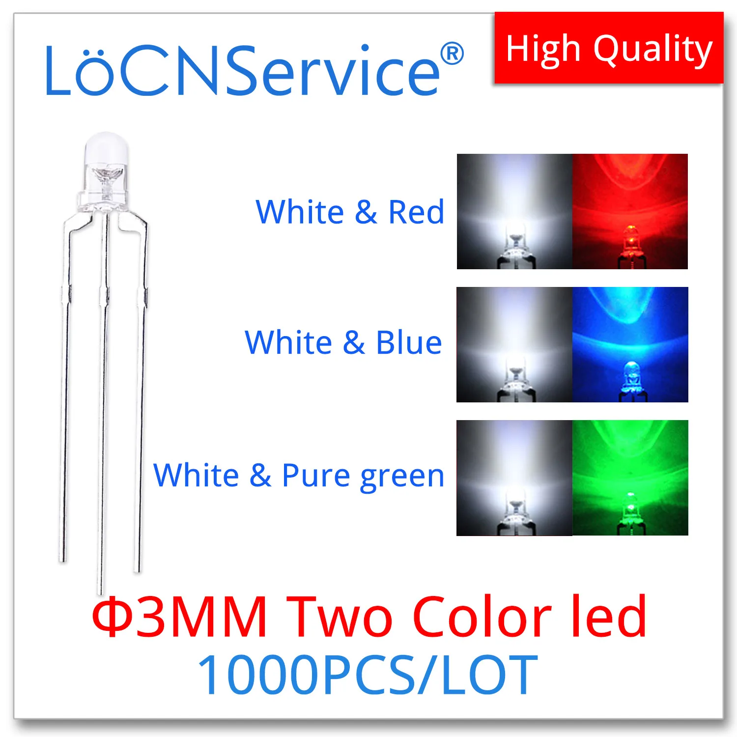 Diodo-emisor-de-luz-led-F3-de-dos-colores-blanco-rojo-azul-Verde-cuenta ...