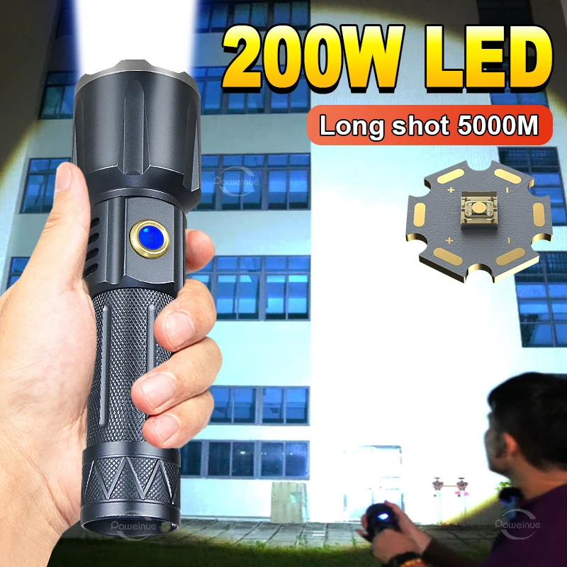 5000 Meters Long Shot 200w Led Flashlight Rechargeable Searching ...